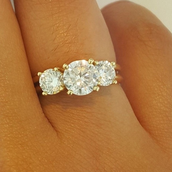 Jewelry | 14k Gold 2 Ct Engagement Ring 3 Stone 2pc Set | Poshmark